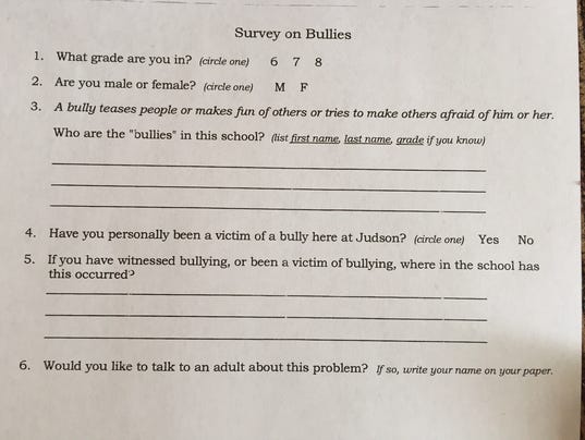 Bully survey at Judson Middle School prompts questions