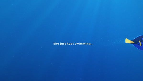 The first 'Finding Dory' poster has a familiar catchphrase