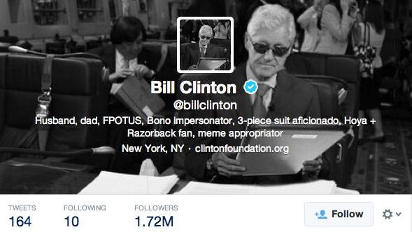Bill Clinton copies Hillary meme in Twitter pic Bill Clinton copies Hillary meme in Twitter pic