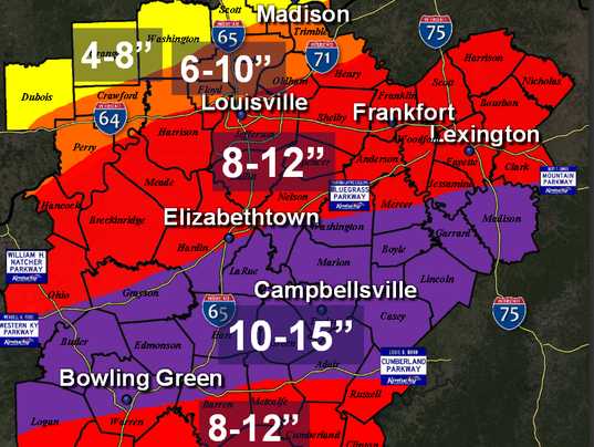 Louisville weather forecast: Up to a foot of snow