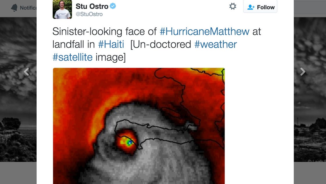 Meteorologist spots 'sinister' face in Hurricane Mathew satellite image