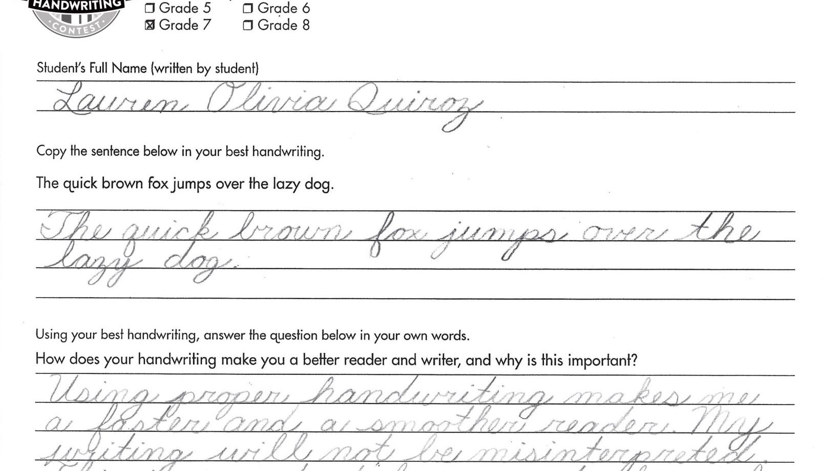 Cursive champ: Student at South Bend's Corpus Christi wins national ...