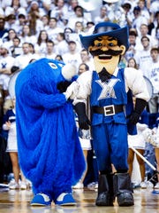 What with the Blue Blob mascot and what is it doing cheering on Xavier ...