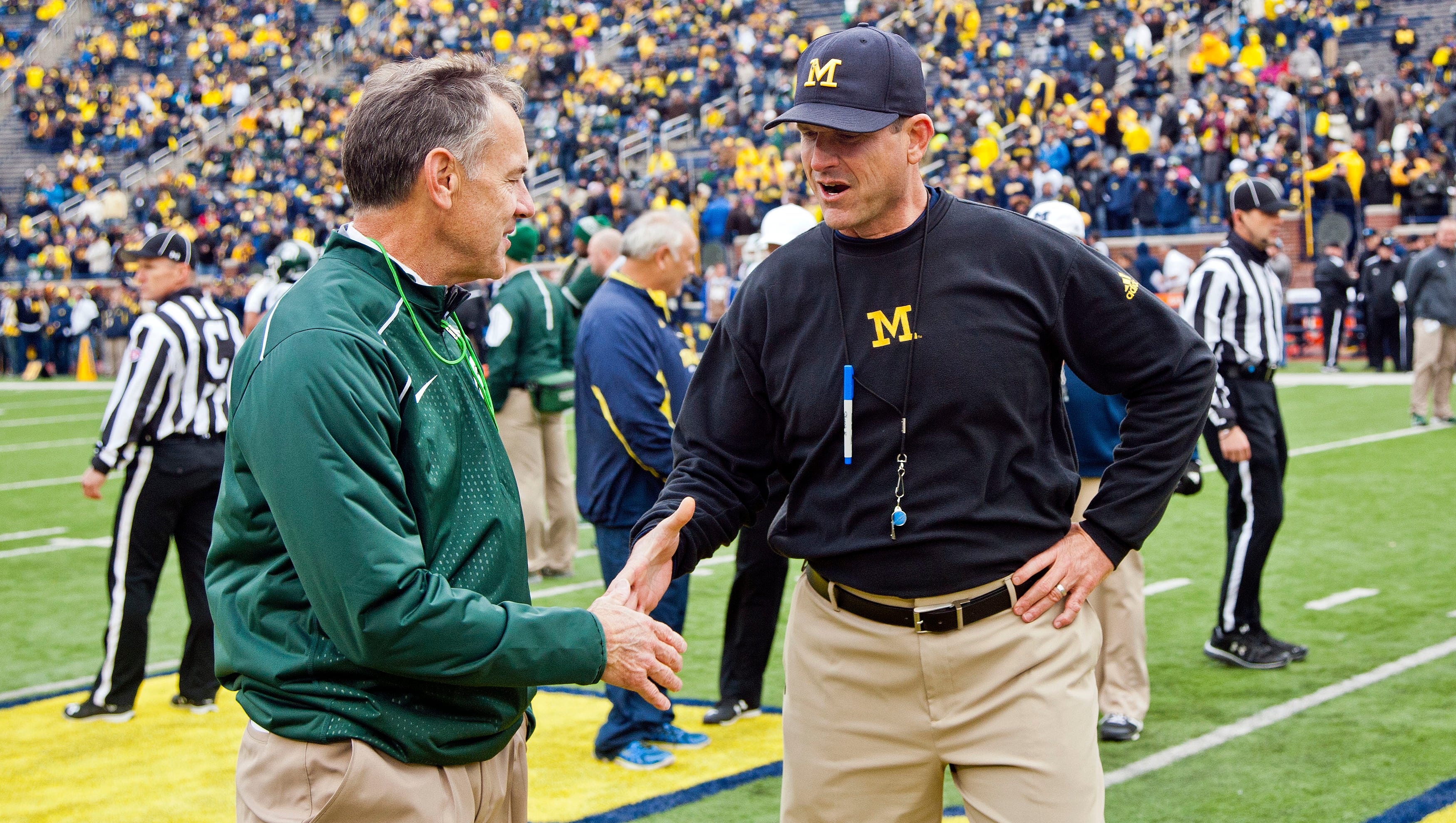 Wolverines' Jim Harbaugh gives thumbs-up to MSU trolling
