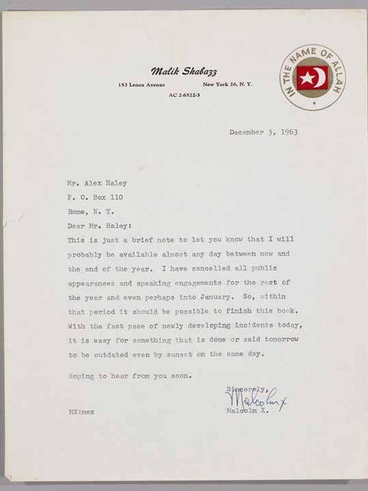 Kinsey Collection: Malcom X letter to Alex Haley a key piece of history