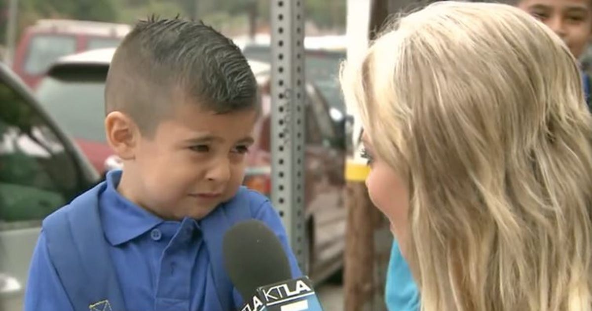 TV reporter makes kid cry on his first day of school