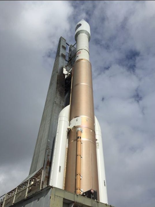 Atlas V rocket on pad for Thursday night launch