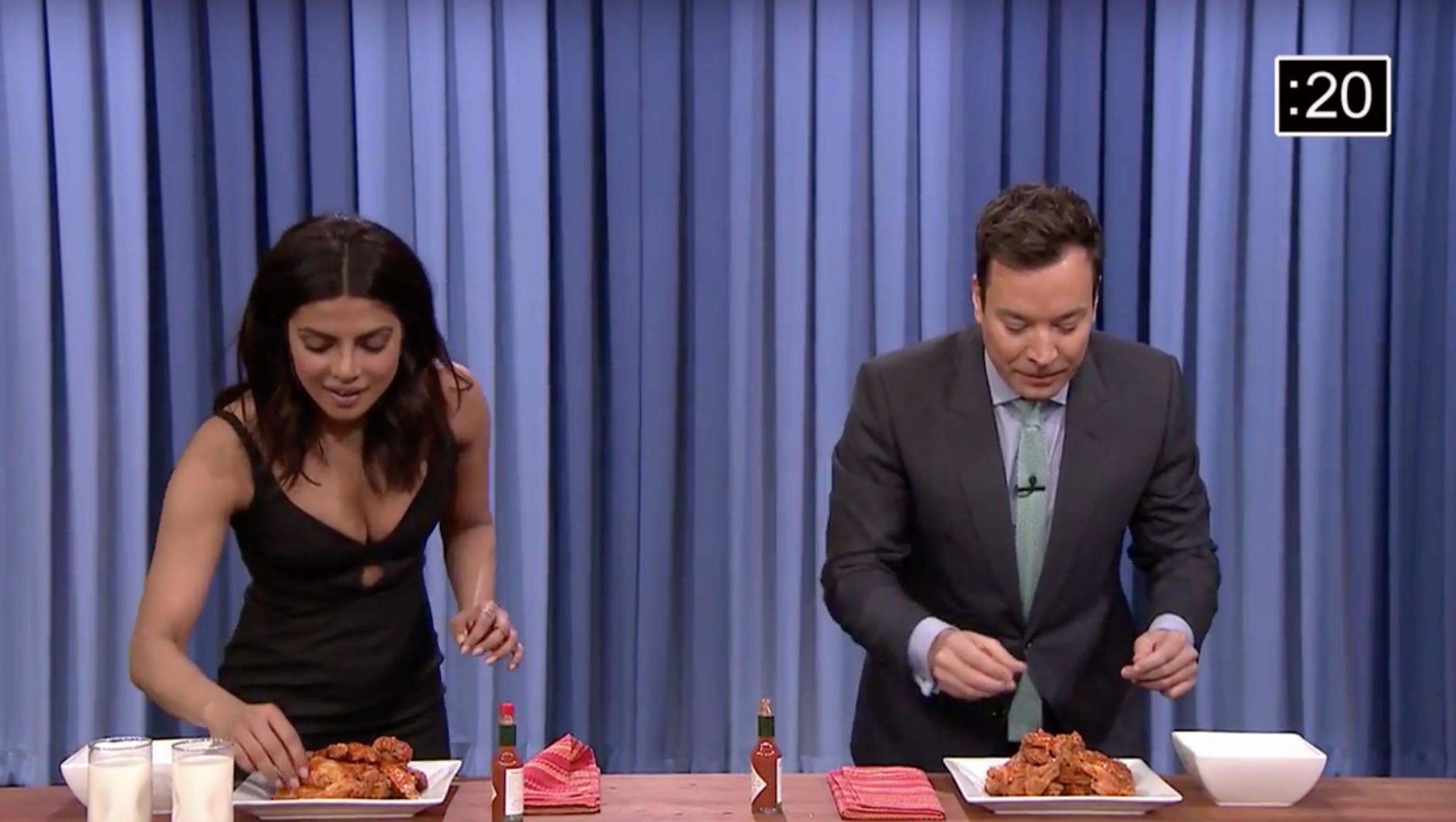 Watch Priyanka Chopra smoke Jimmy Fallon in wing-eating contest
