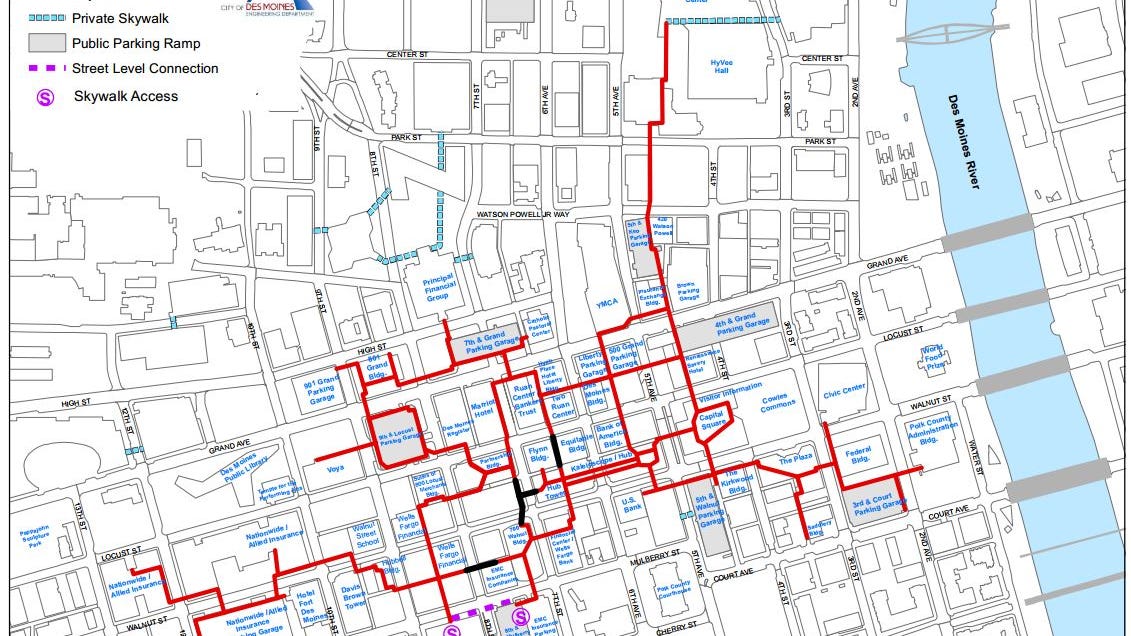 Skywalk reopens in Des Moines Partnership Building