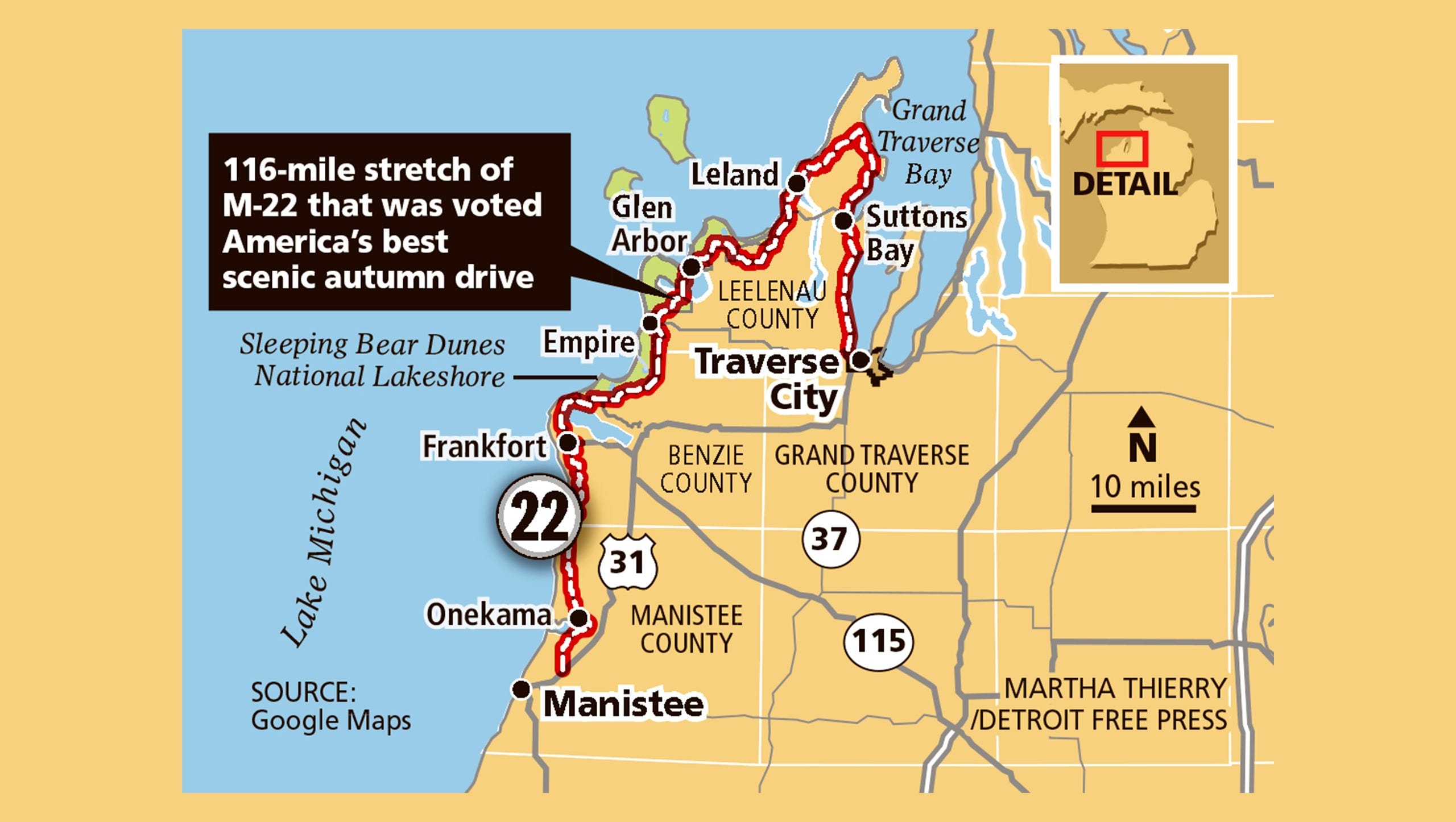 M-22 voted America's Best Scenic Autumn Drive