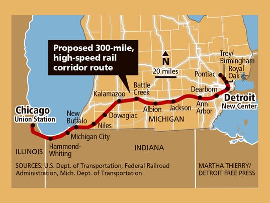 High-speed rail would boost roundtrips between Detroit and Chicago