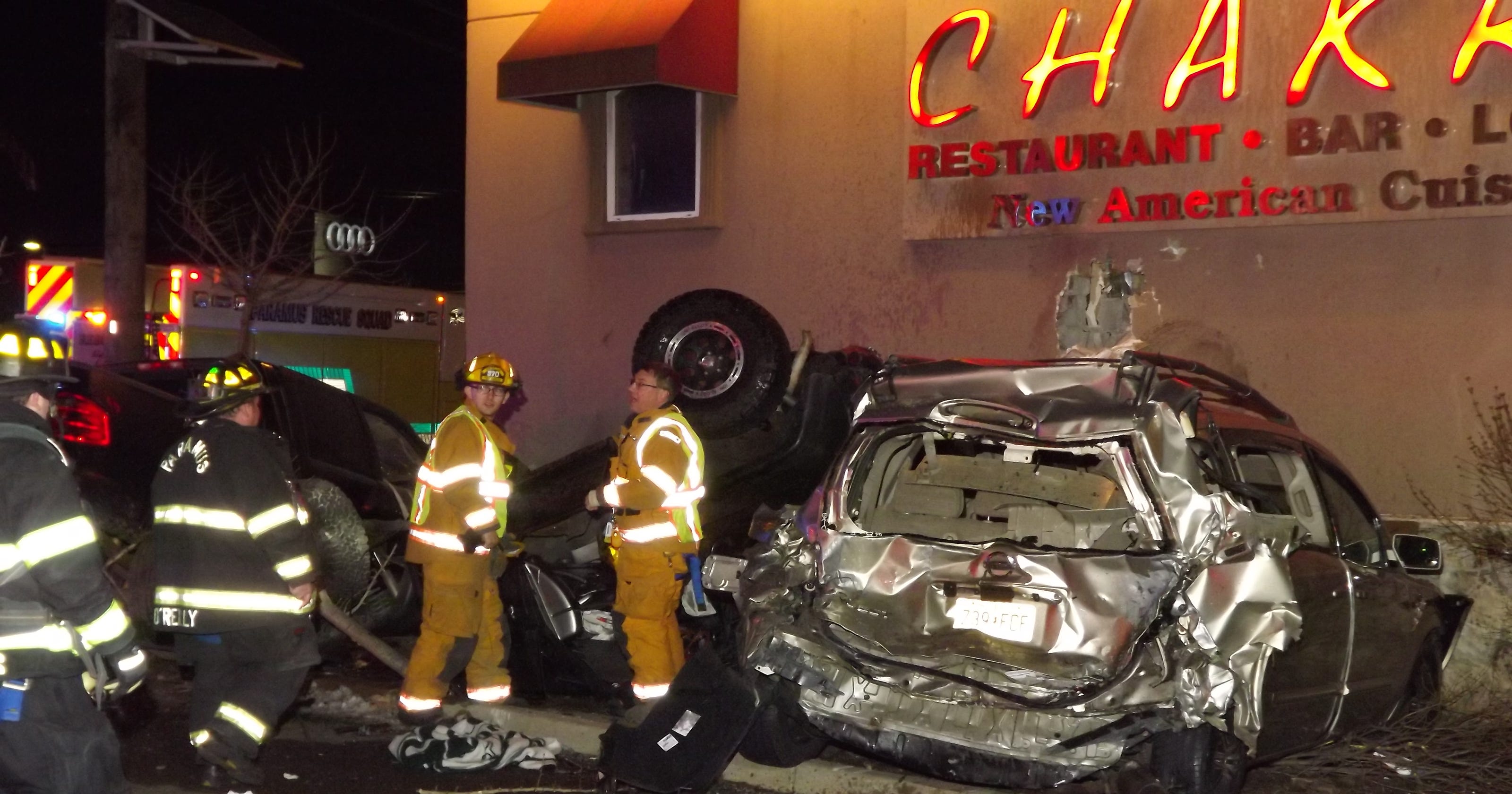 Cars crash into Chakra Restaurant in Paramus NJ on Route 4