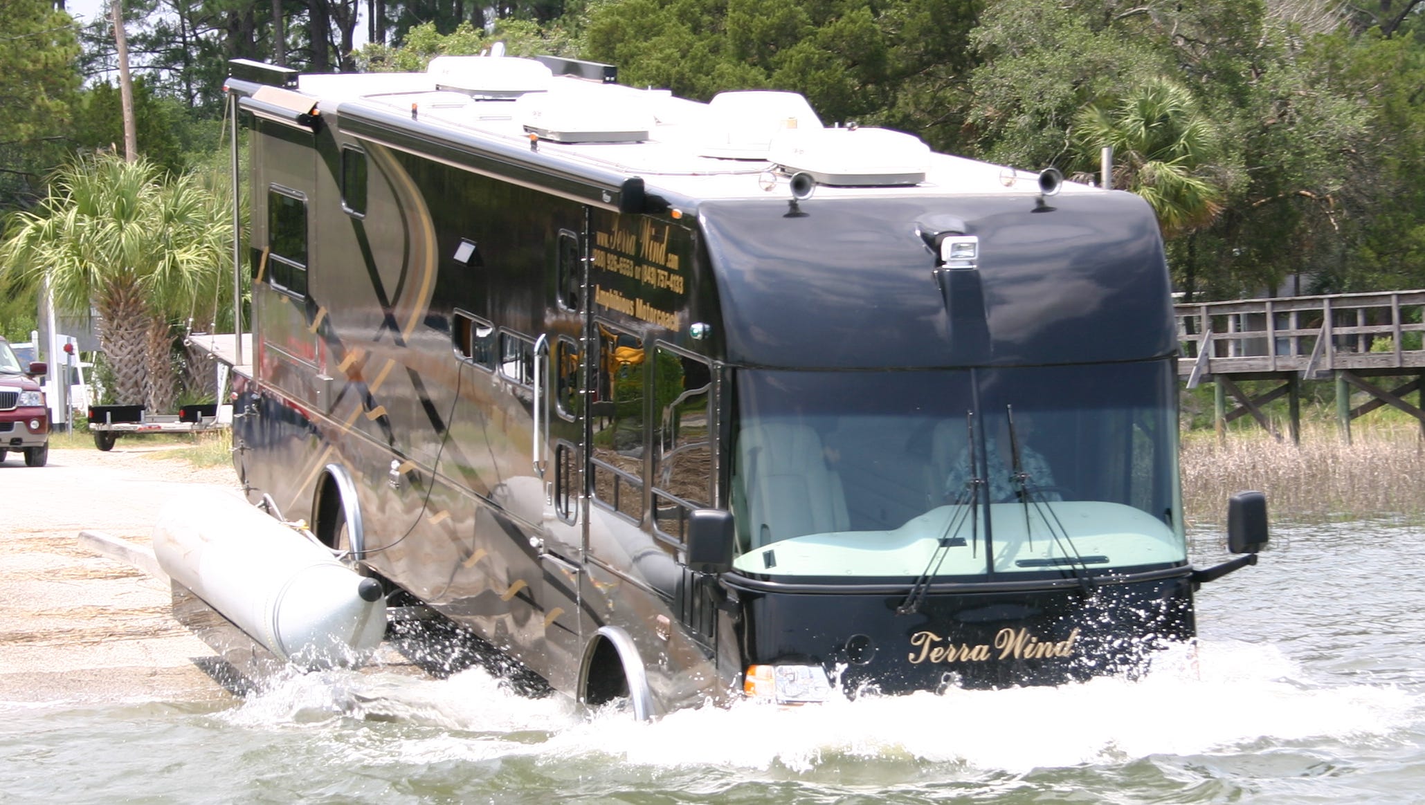 Motor homes can't usually drive right into a lake, but this one can