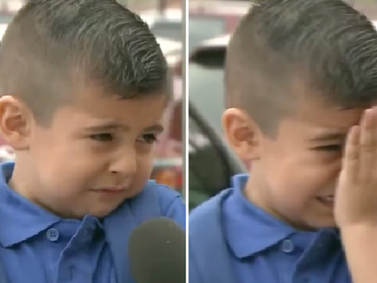 TV reporter makes kid cry on his first day of school