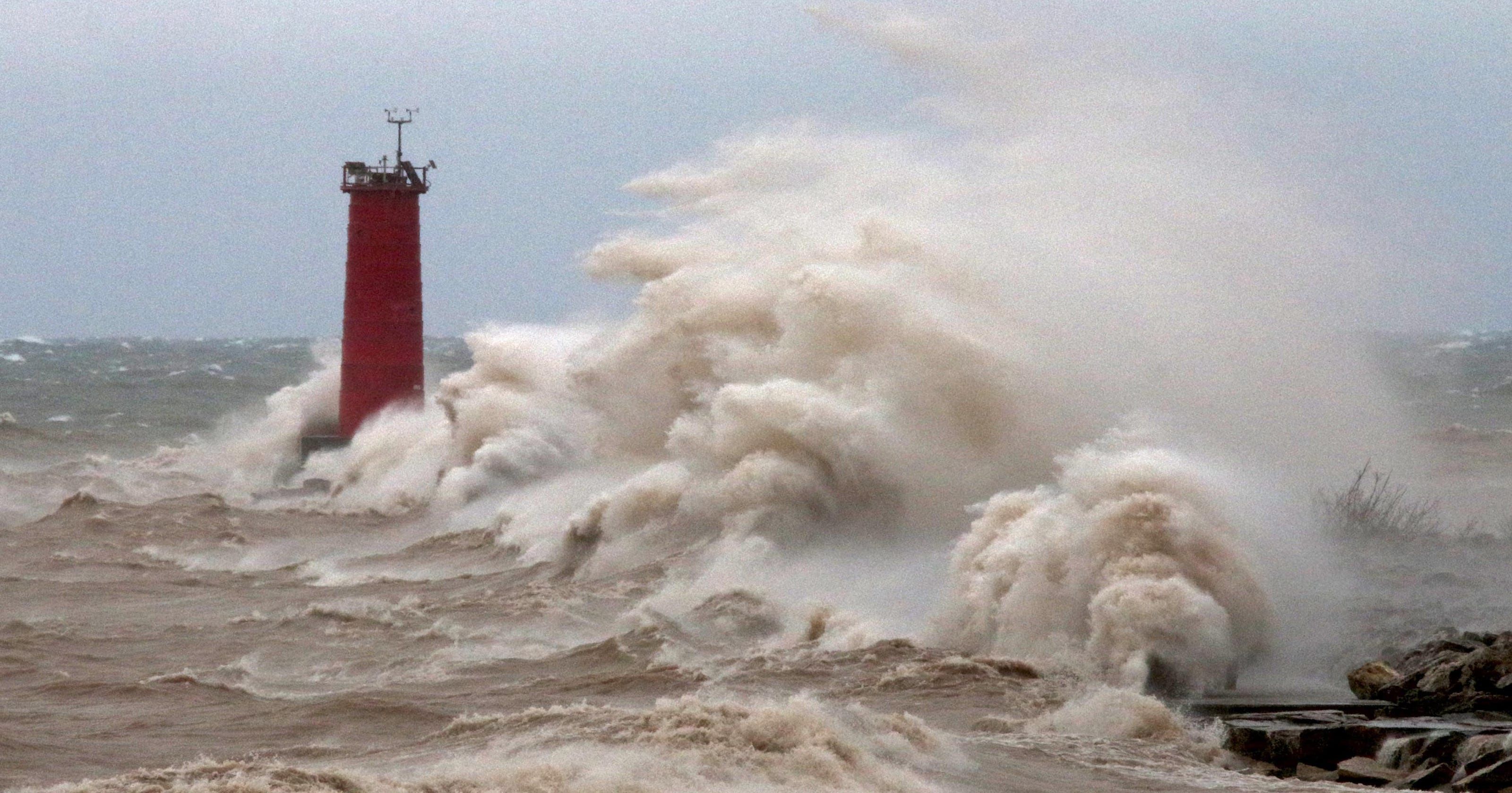 Strong winds whip up waves at Sheboygan's lakefront, April 14