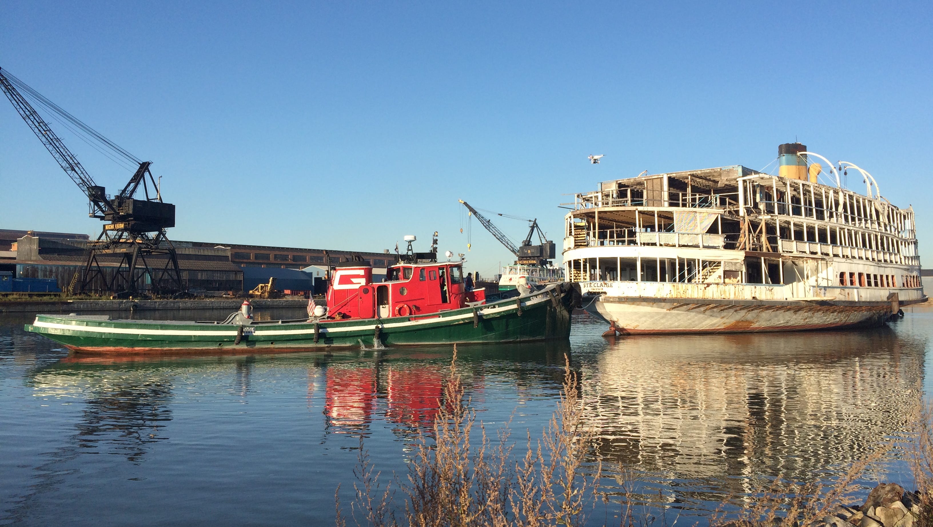 Detroit's landmark Boblo boat tugged home, docked