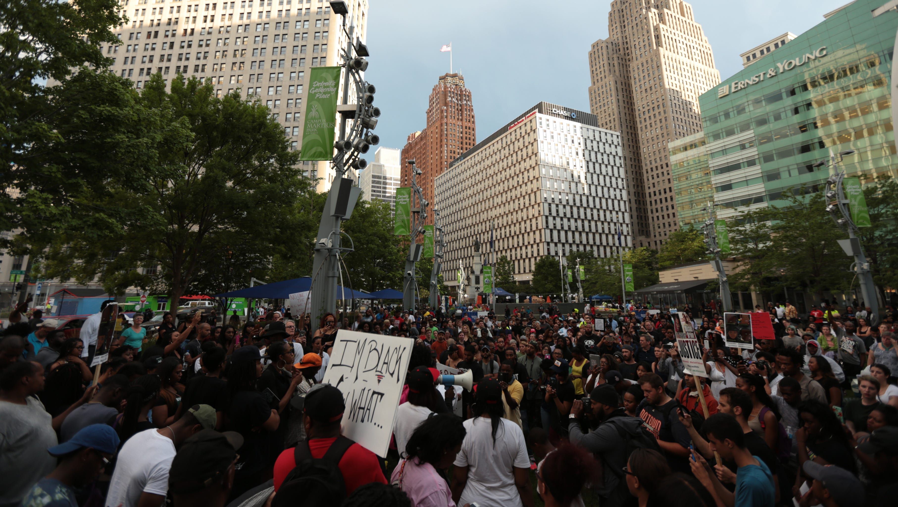 Hundreds rally for Black Lives in downtown Detroit's Campus Martius