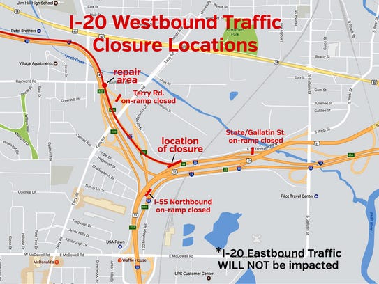 Westbound I-20 in Jackson closing 4 days for bridge repair