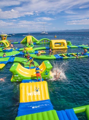 An inflatable playground is opening on Lake Michigan