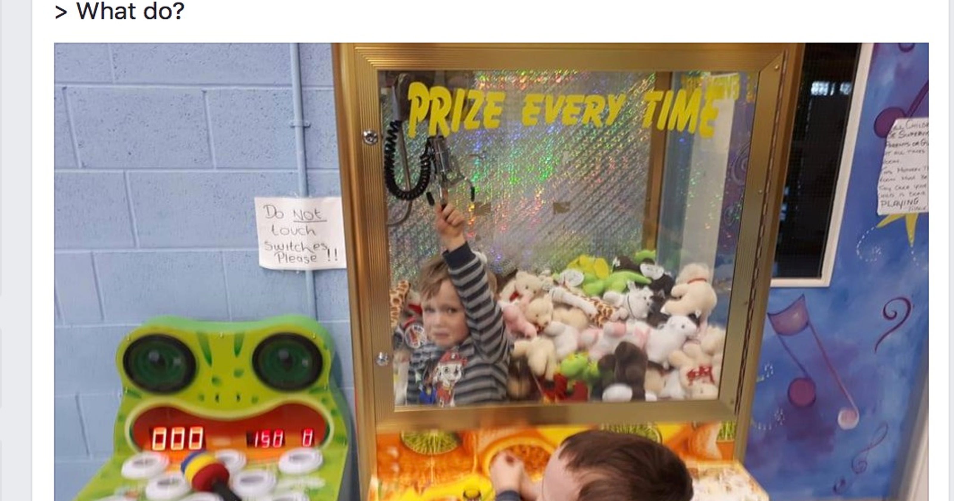 Mischievous Irish boy gets trapped in claw-machine arcade game