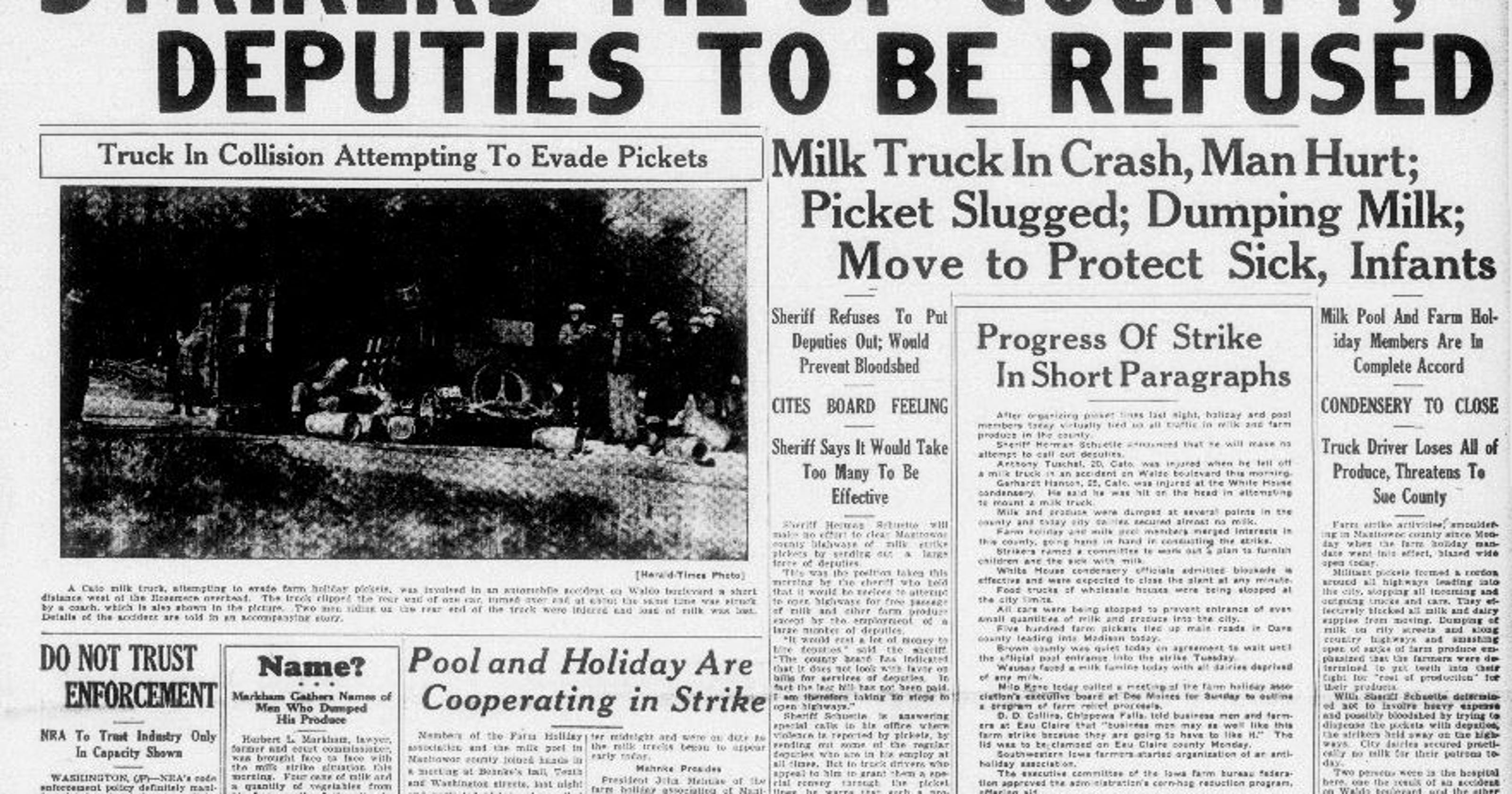 Milk strike of 1933 closed Wisconsin cheese factories, creameries