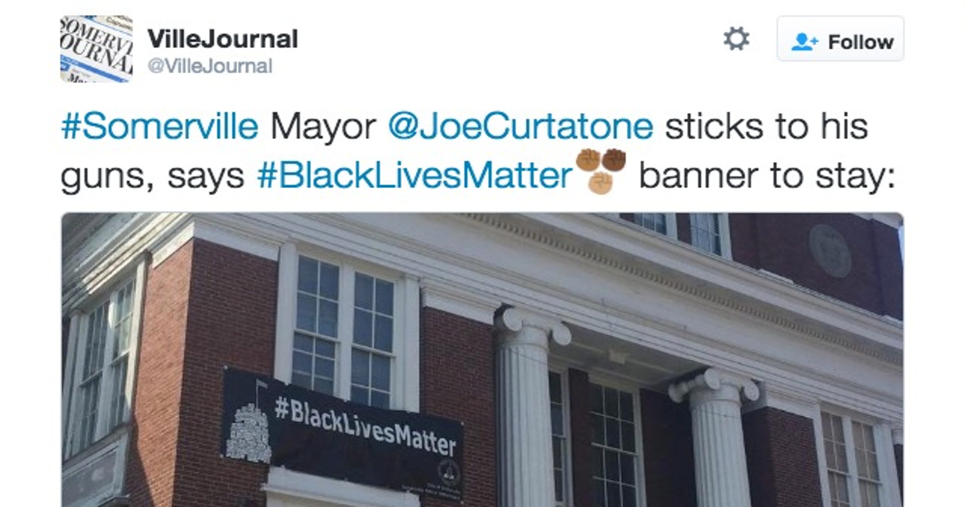 Mass. mayor won’t remove Black Lives Matter banner from City Hall