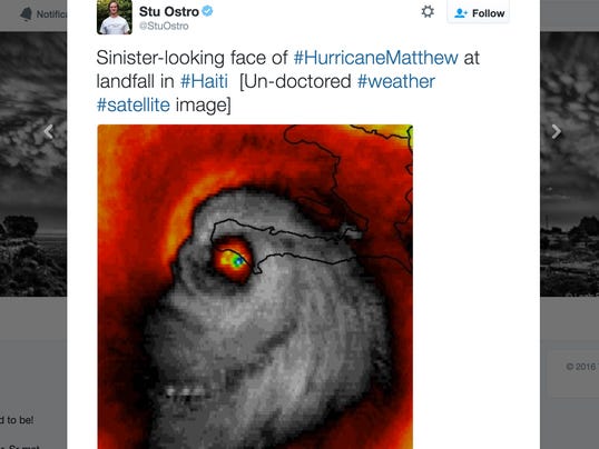 Meteorologist spots 'sinister' face in Hurricane Mathew satellite image