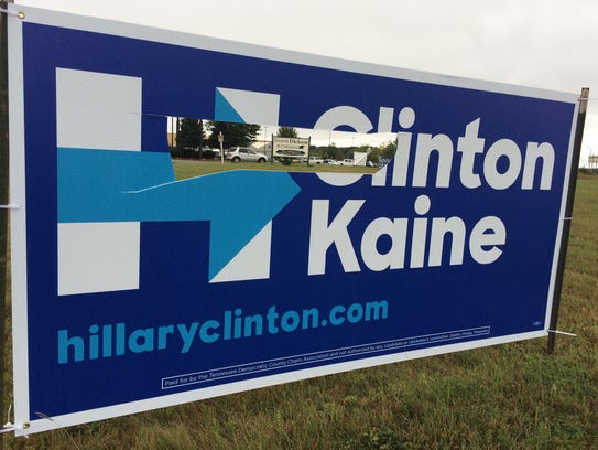 ‘Clinton’ cut from sign, Dickson Democrat offers reward