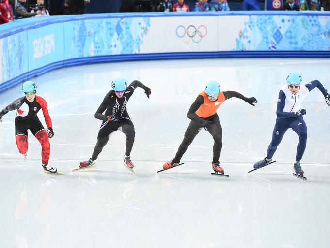Short track speed skating action