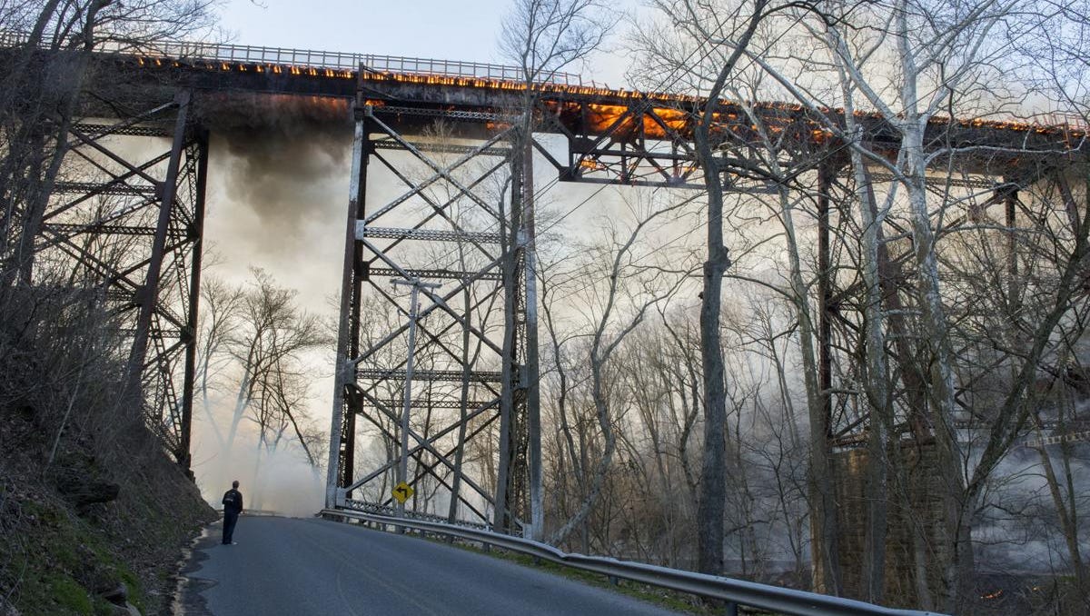 Fire engulfs railroad trestle bridge in Lancaster County