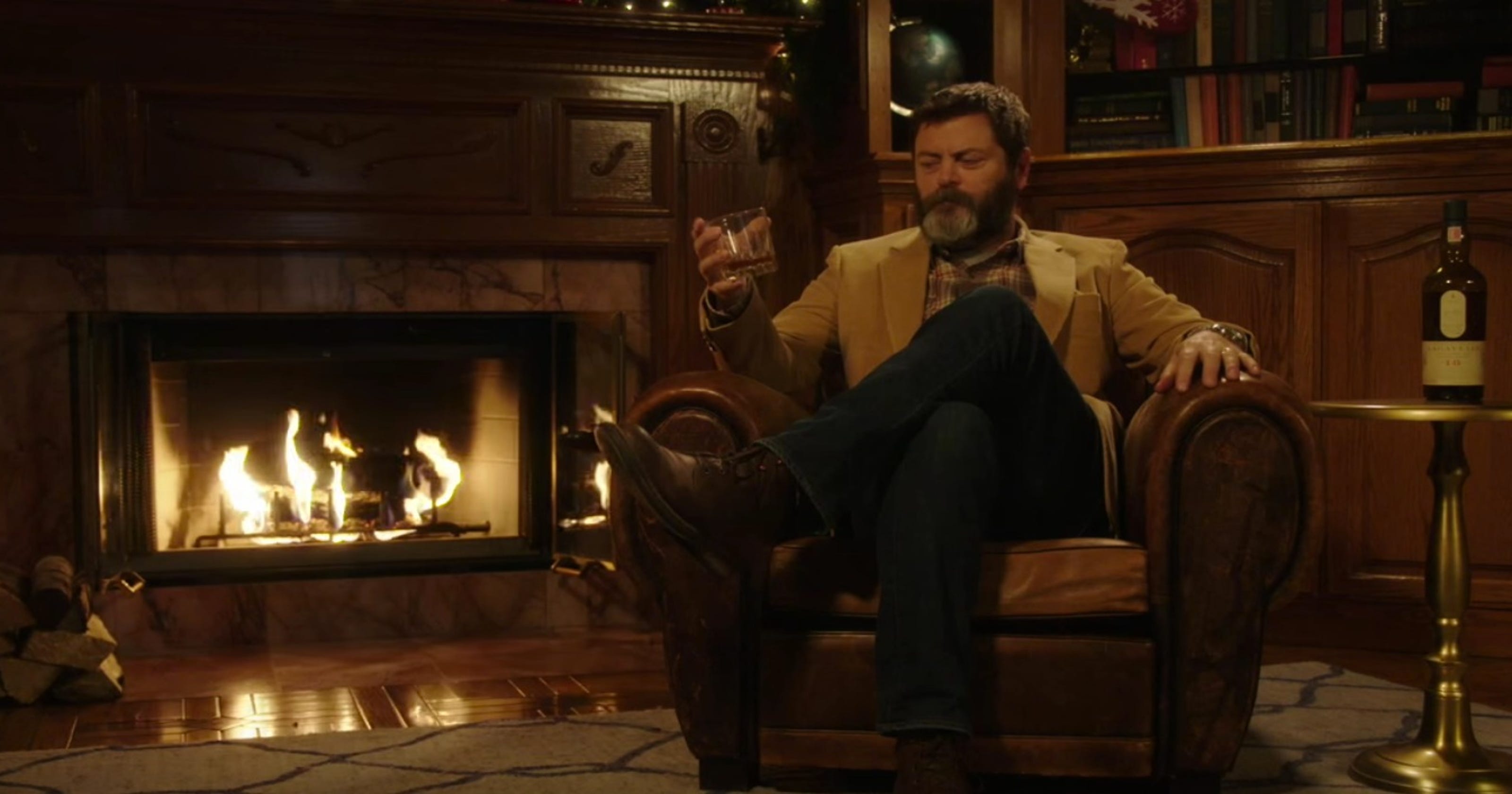 What's better than a Yule Log? One with a whisky-drinking 'Ron Swanson'