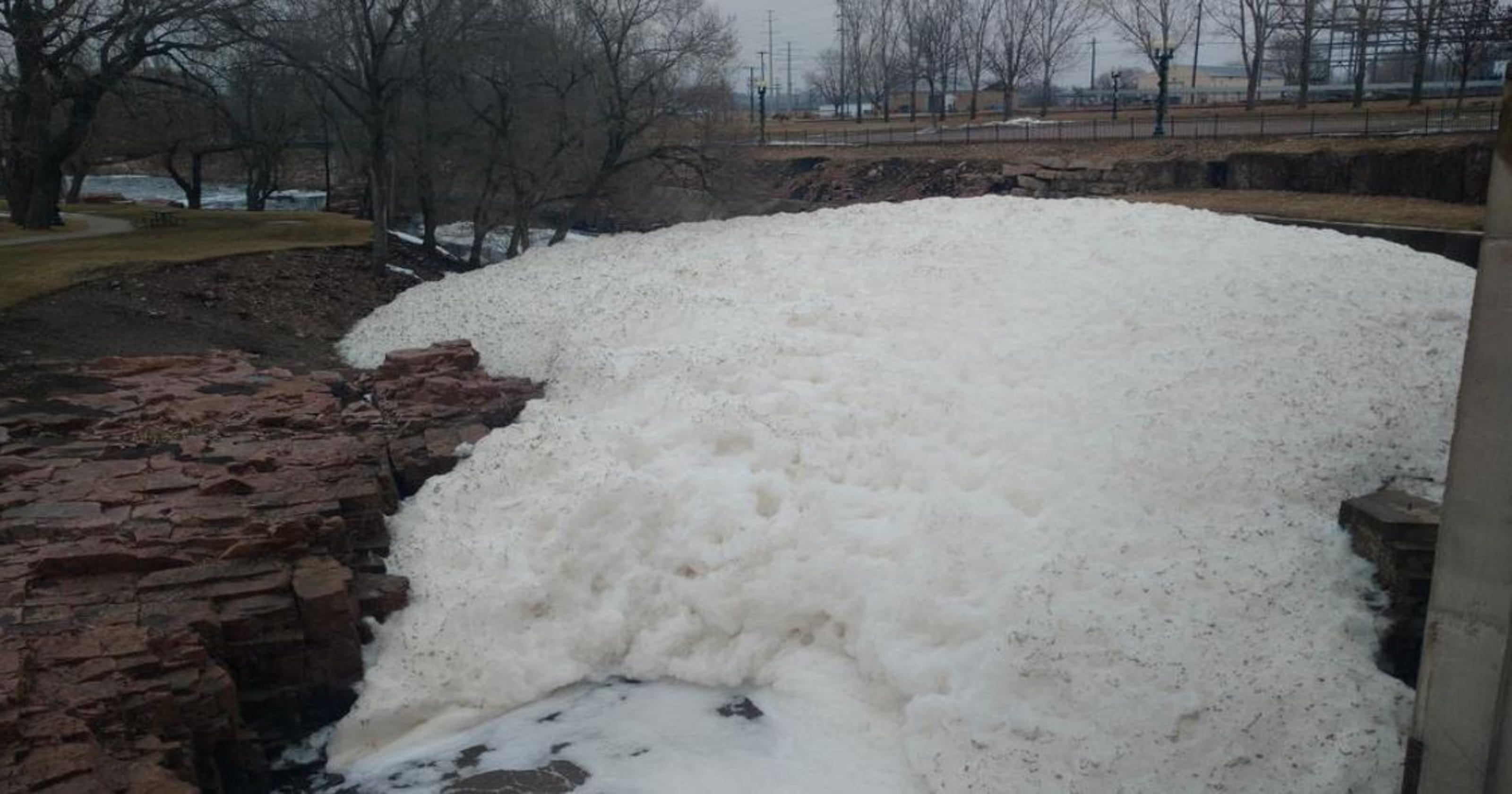 What creates the foam that led to recent drownings at Falls Park?