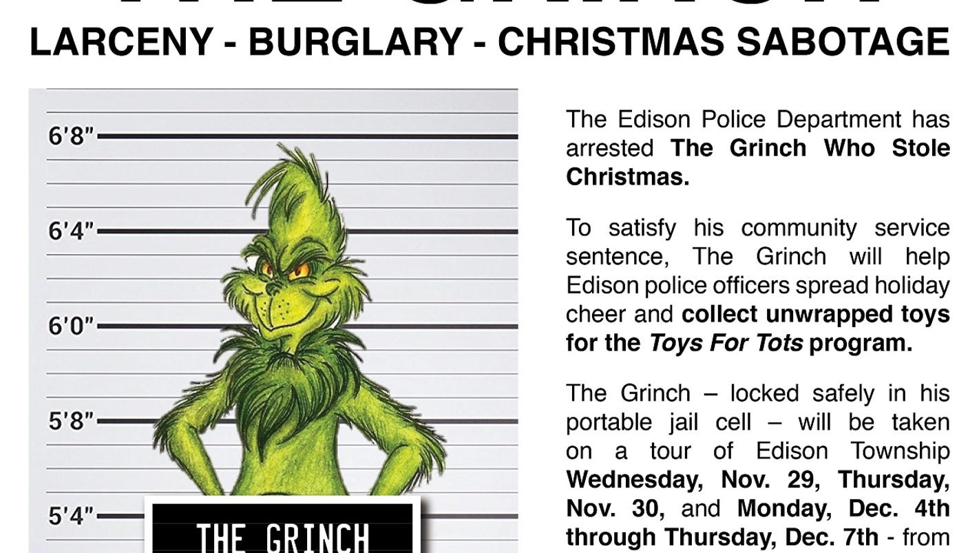 Edison Cops 'arrest' the Grinch trying to steal Christmas