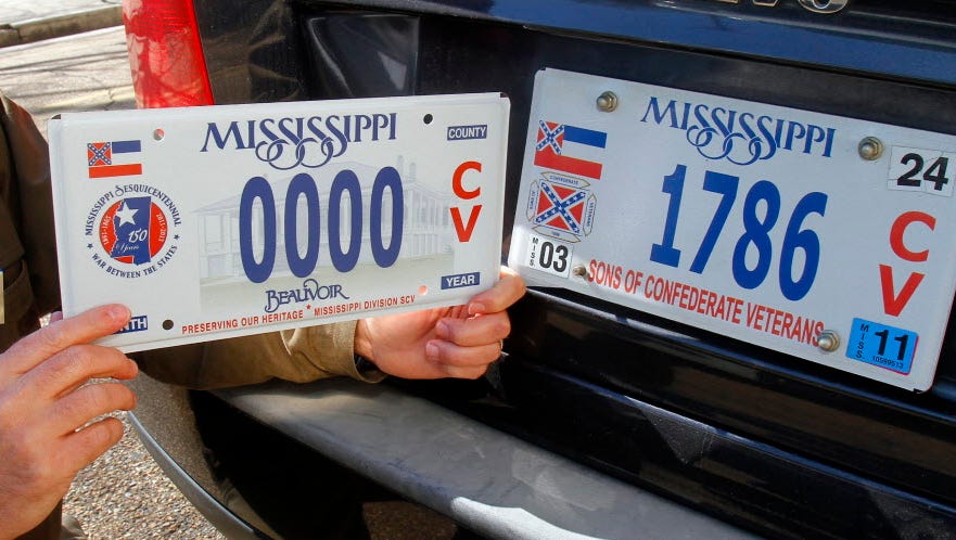 Sons of Confederate Veterans specialty license plates in Mississippi.