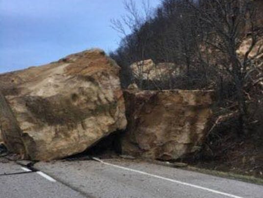 Rock slide: Boulder falls on Route 7, closing the road for the week