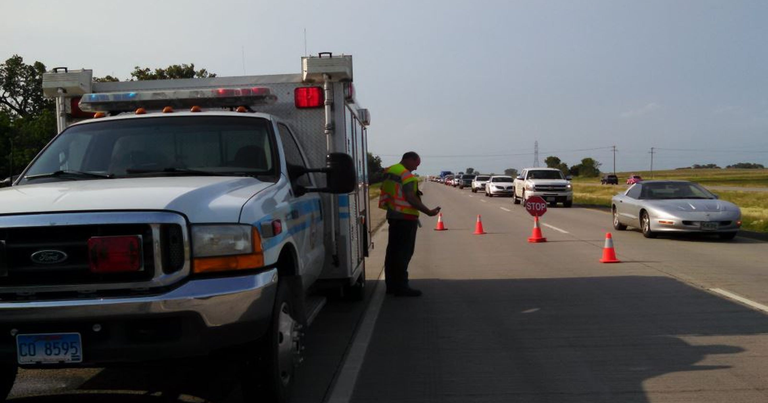 Traffic backed up on I-29 southbound because of road buckling