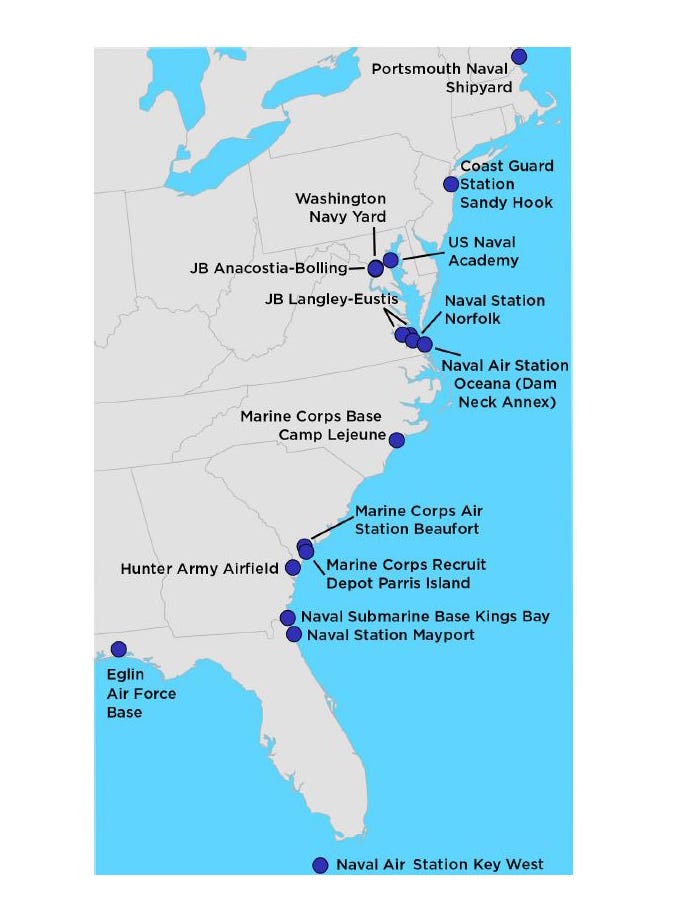 Rising seas threaten to swamp U.S. military bases by 2050