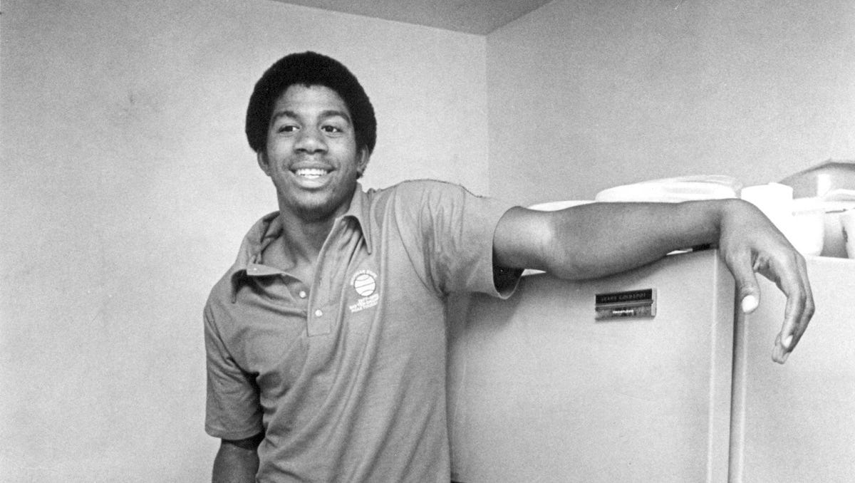 A look at Earvin "Magic" Johnson with Michigan State, LA Lakers