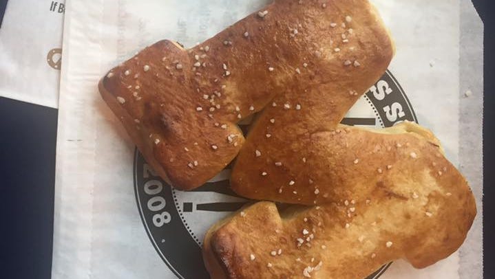 Pretzels in the shape of U-M logo now at Michigan stadium.
