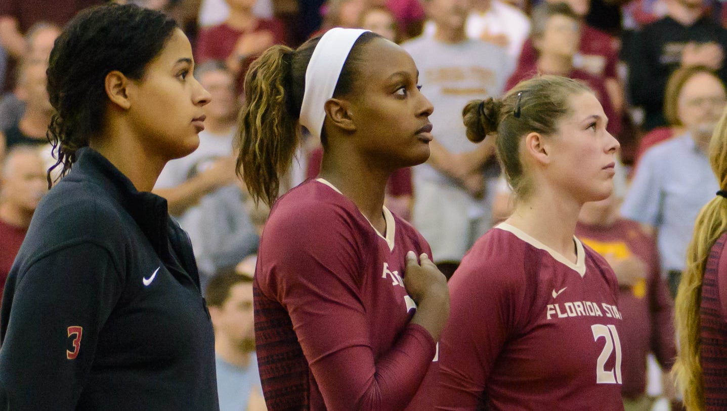 FSU volleyball player Mara Green kneels for national anthem