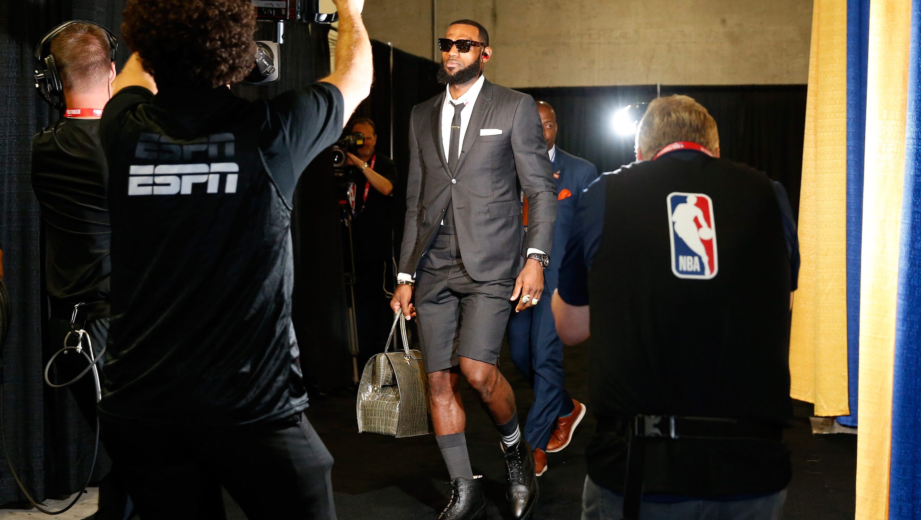 LeBron James rocks suit shorts to Game 1 of the NBA Finals