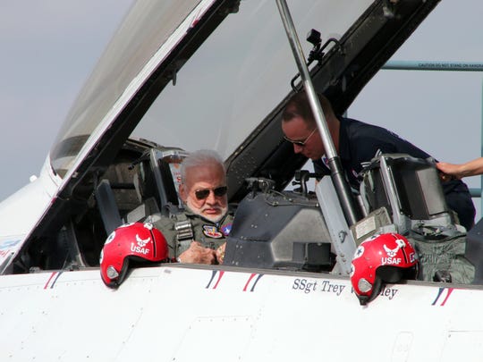 Buzz Aldrin flies with the Thunderbirds
