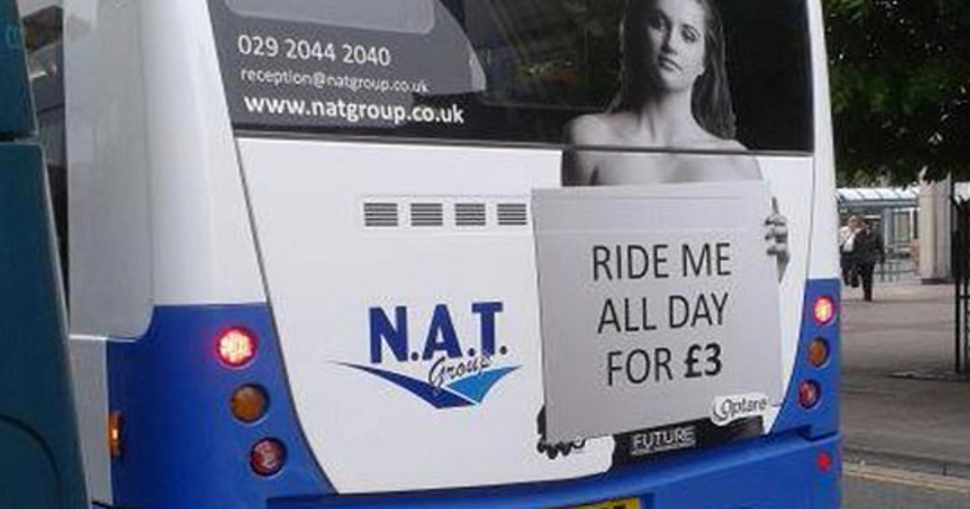 Bus company sorry for 'ride me all day' slogan