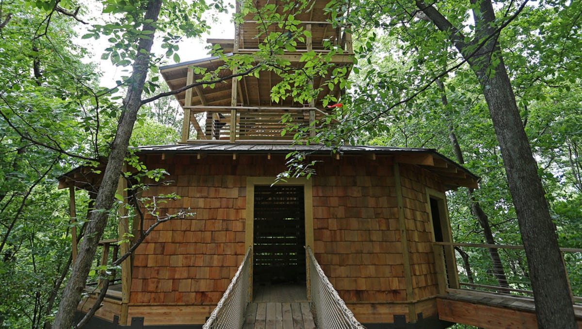 Peek inside a four-story treehouse at Conner Prairie