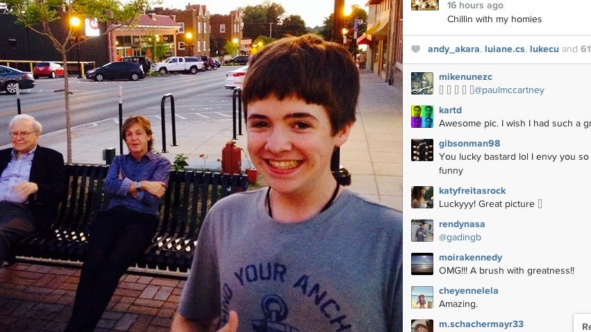 No big deal! Kid 'chillin' with Warren Buffett, Paul McCartney