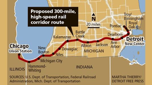 Detroit-to-Chicago rail plan: 110mph, 10 daily trips