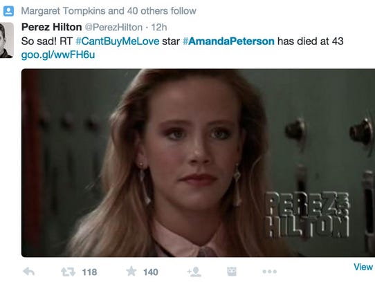 'Can't Buy Me Love' star Amanda Peterson dies at 43