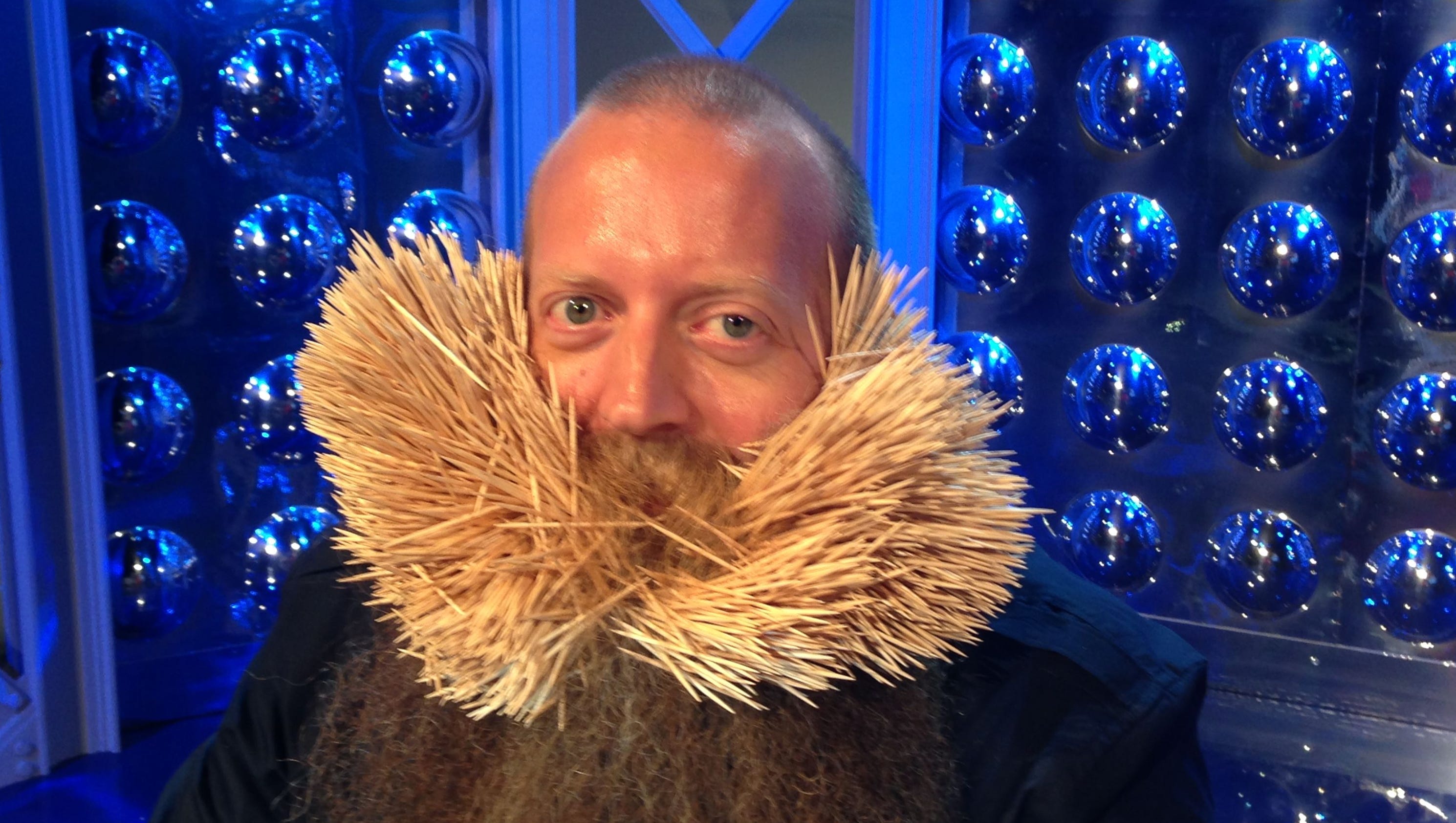 Man sets world record with beard, toothpicks