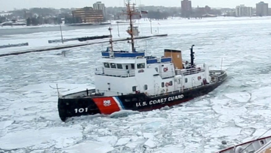 Coast Guard ice-breaking tug frees 1,000-foot freighter
