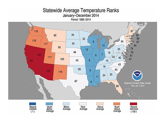 2014 U.S. weather: Warm West, fewer disasters